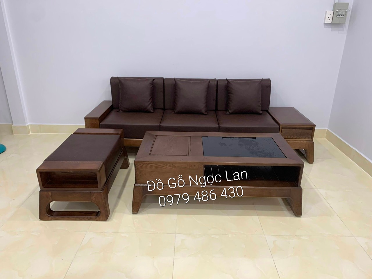Ghế sofa gỗ sồi nga văng choãi 2m3 hiện đại giá rẻ - Đồ Gỗ Ngọc Lan