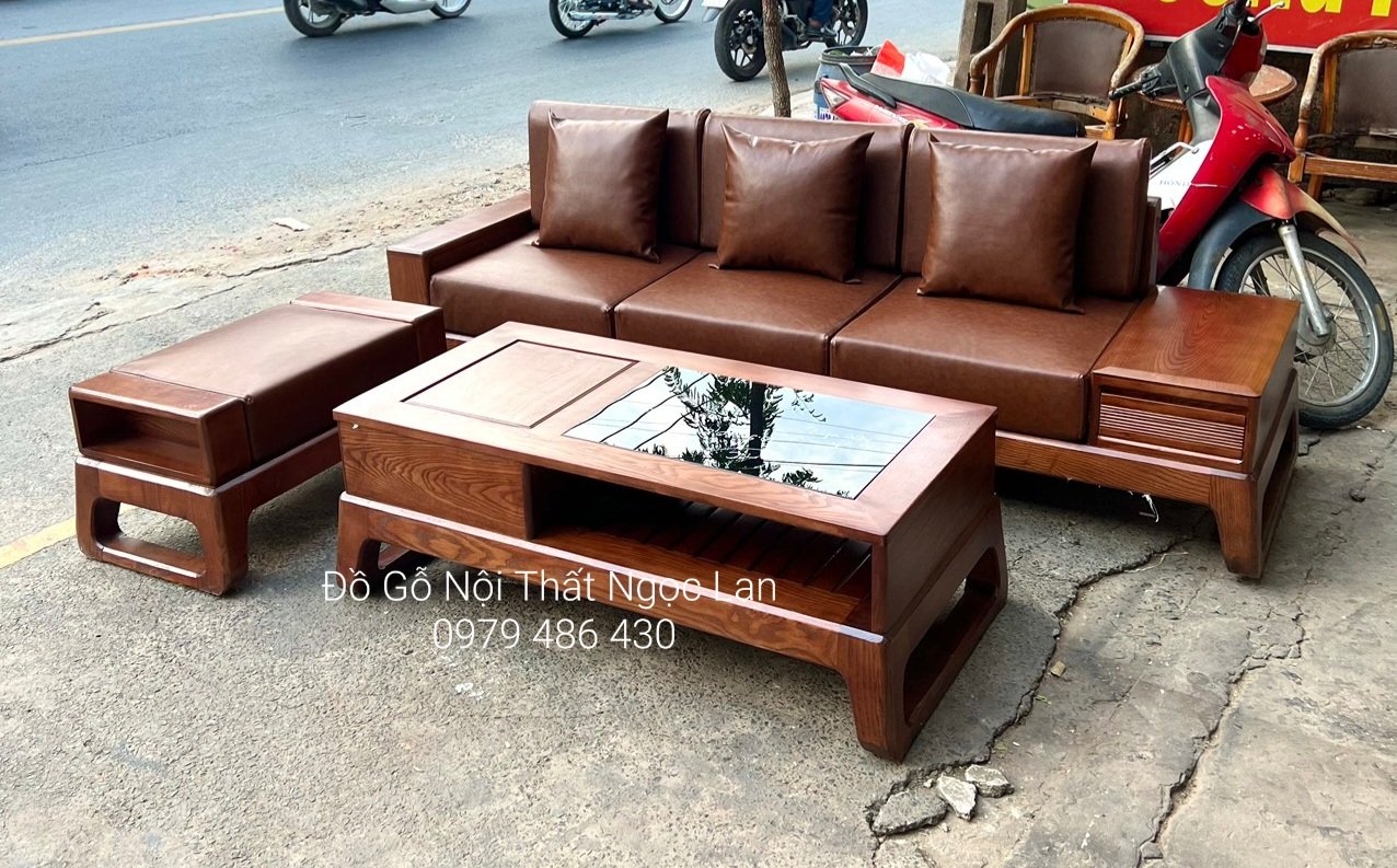 Bàn Ghế Sofa Gỗ Sồi Nga Hiện Đại 3 Chỗ Ngồi Kèm Nệm Sang Trọng